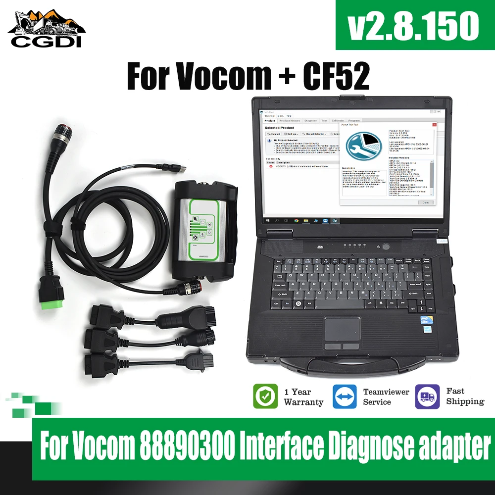 For Vocom V88890300 Adapter Excavator Scanner With Diagnostic Cable ...
