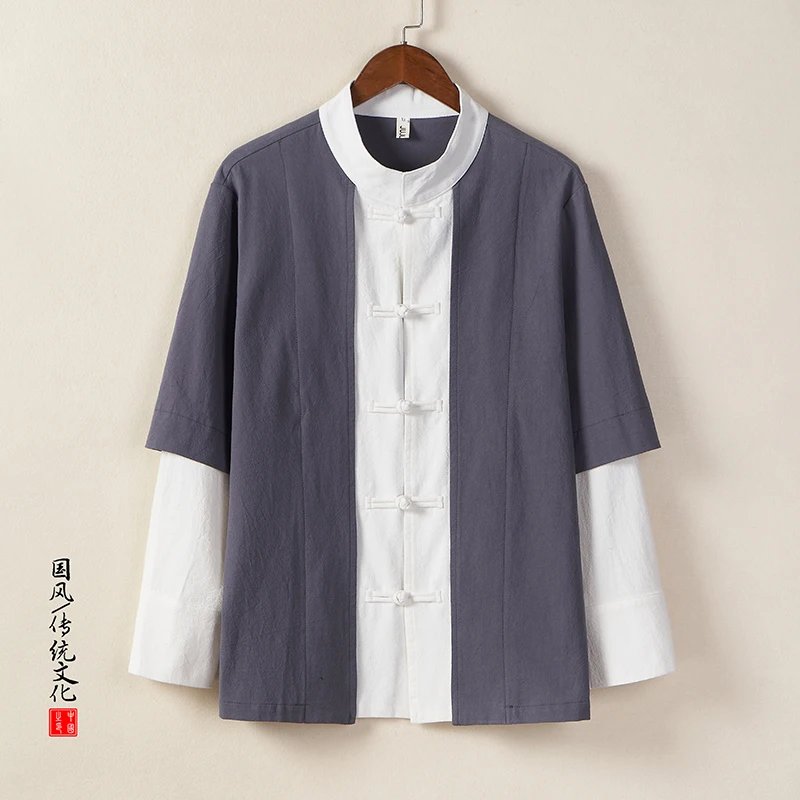 Traditional Men Shirts Chinese Style Retro Cotton Linen Shirts Men ...