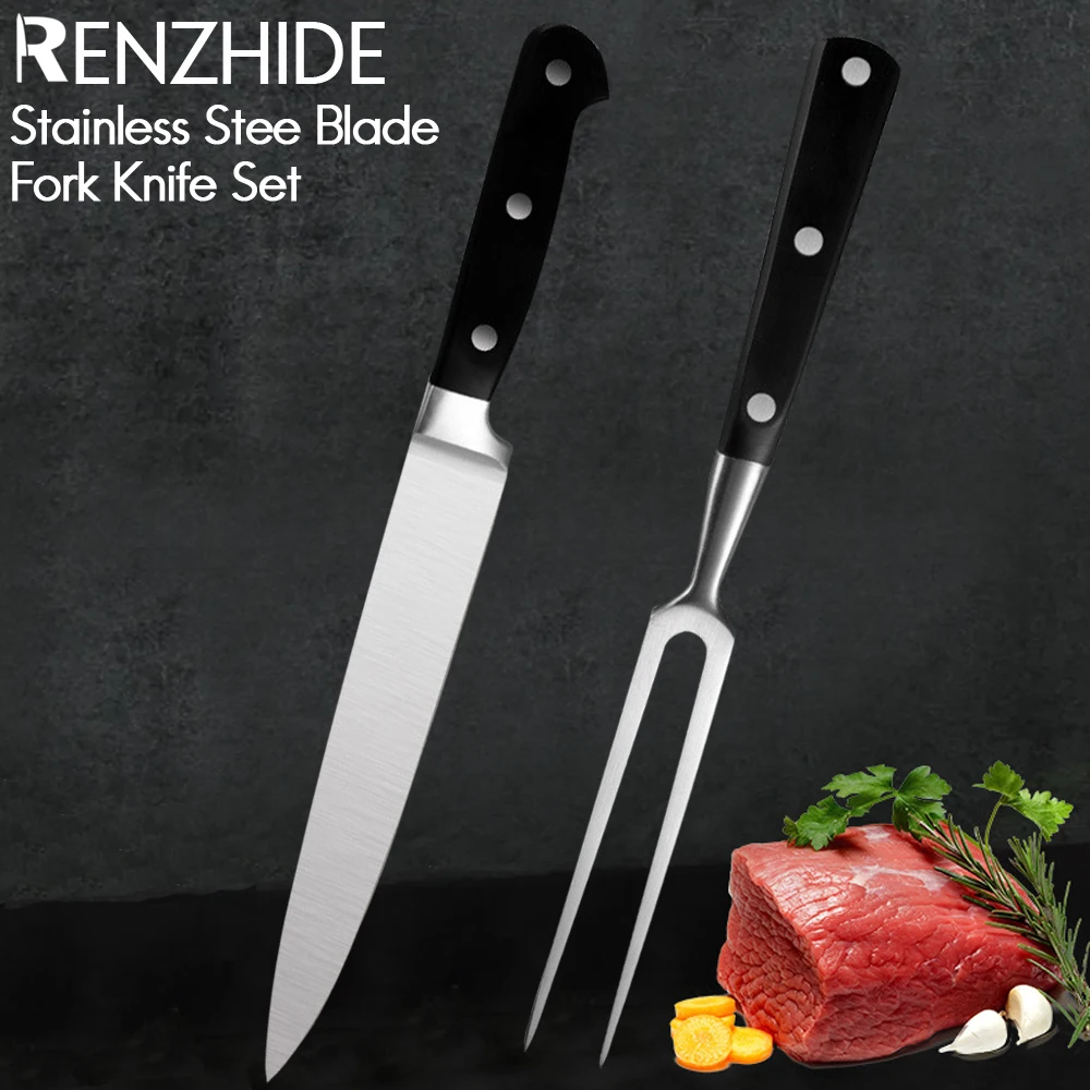 RZD-Stainless-Steel-Carving-Knife-Fork-Set-Brisket-Slicing-Knife-Meat ...