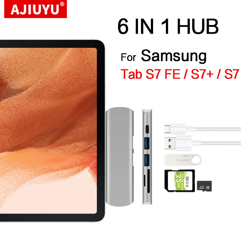 USB 타입 C 허브 HDMI 멀티 USB 3.0 SD/TF 카드 리더 어댑터 독, 삼성 갤럭시 탭 S7 FE S7 + S7 ...