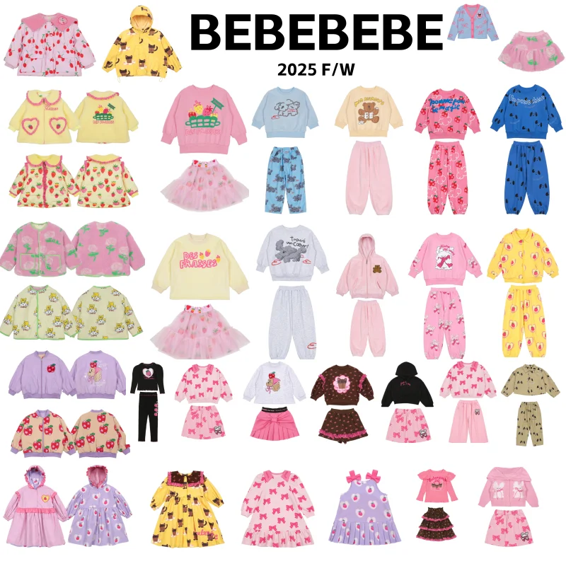 BEBEBE 2025 FW 신상 여아 달콤하고 귀여운 스웨터 큐롯 세트 아동용 만화 후드 재킷 키즈 부티크 의류 ...
