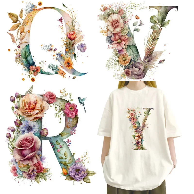 Retro-Flower-A-Z-letter-visual-design-iron-on-transfer-for-clothing-dtf ...