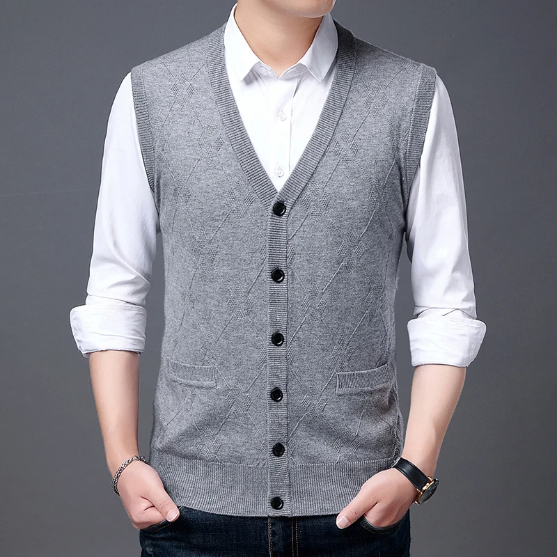 Autumn-Winter-High-Quality-Knitted-Sweater-Vests-Men-Fashion-V-Neck ...