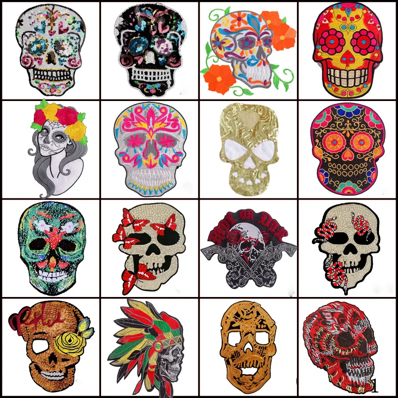 Embroidery-Skull-Patch-large-Colors-Badges-big-Sew-on-Skeletons ...