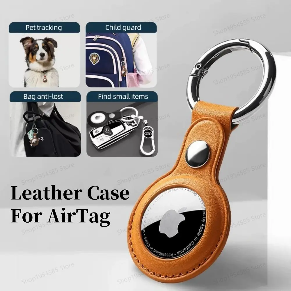 Leather-Case-For-AirTag-PU-Leather-Keychain-Protective-Holder-For-Airtag-Case-Key-Ring-Cover ...
