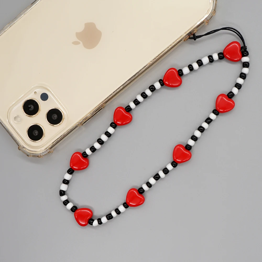 Red-Heart-Phone-Chains-Cellphone-Lanyard-Bohemian-Acrylic-Telephone ...