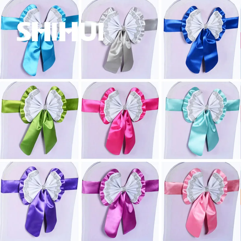 Chair Sashes Diamond Tie Cute Satin Knot Cover Back Colourful Ribbon ...