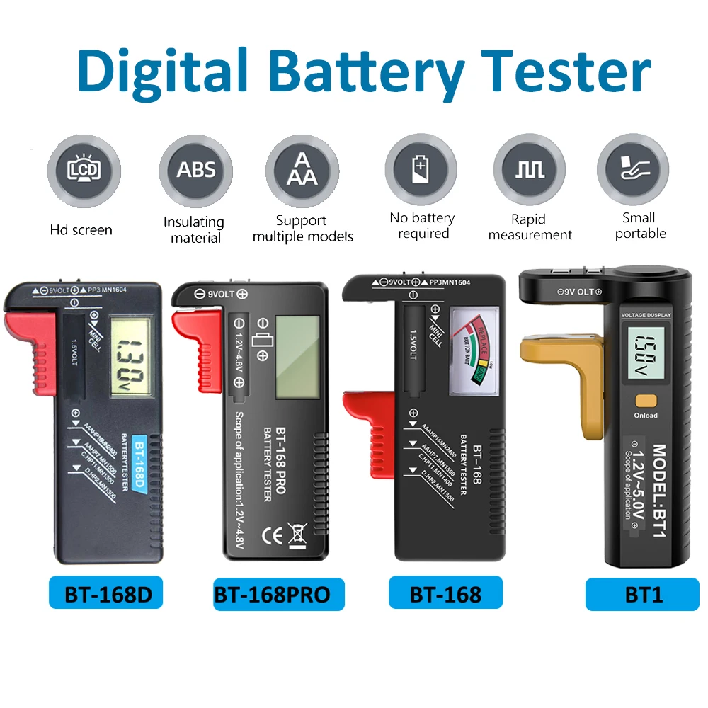 BT-168 BT1 Digital Battery Tester LCD Display 9V 1.5V Battery Button ...