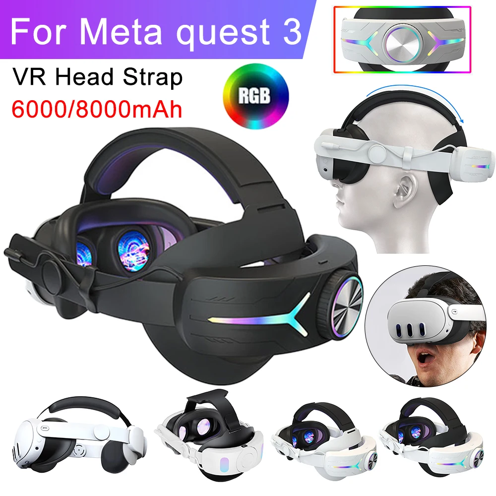 RGB-Adjustable-VR-Head-Strap-For-Meta-Quest-3-Headsets-8000-6000mAh-Battery-Rechargeable ...