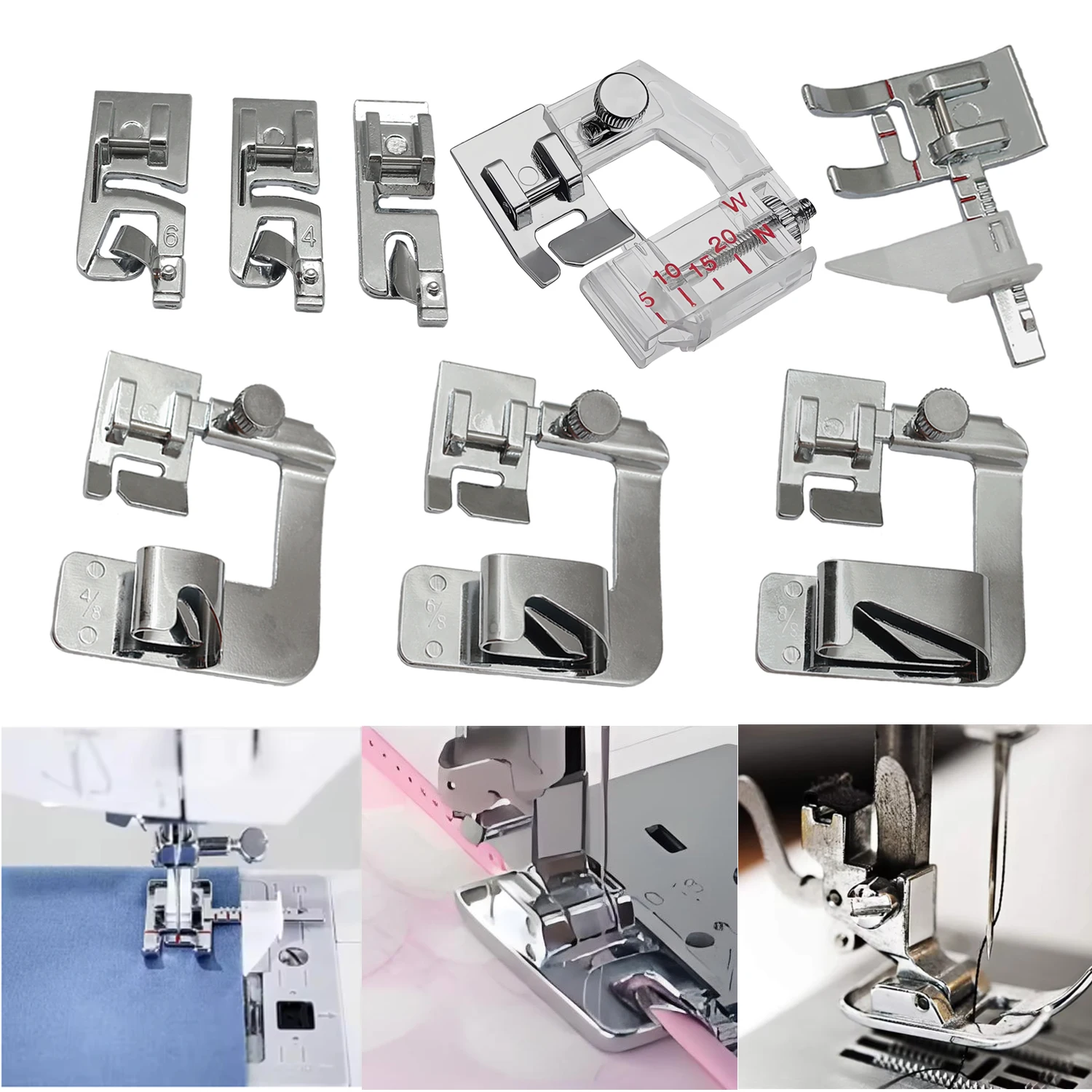 8Pcs Sewing Machine Presser Foot Set with 3Pcs Wide/Narrow Rolled Hem ...