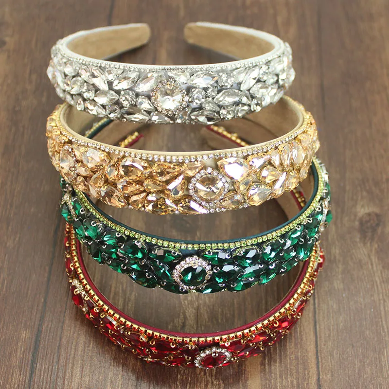 Luxo-Sparkly-Cristal-Tiara-Hairband-Verde-e-Vermelho-Completo-Strass-Barroco-Diamante-Headband ...