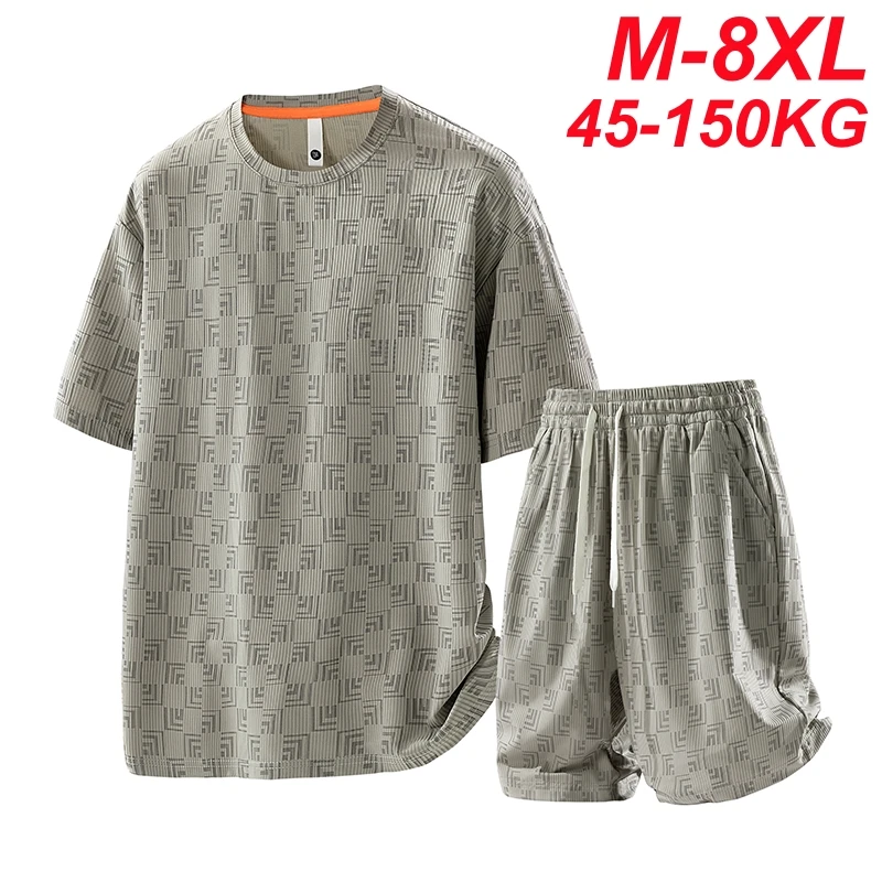 Plus Size 8xl Summer Men's Tracksuits Sets Fashion Casual Quick Dry T ...