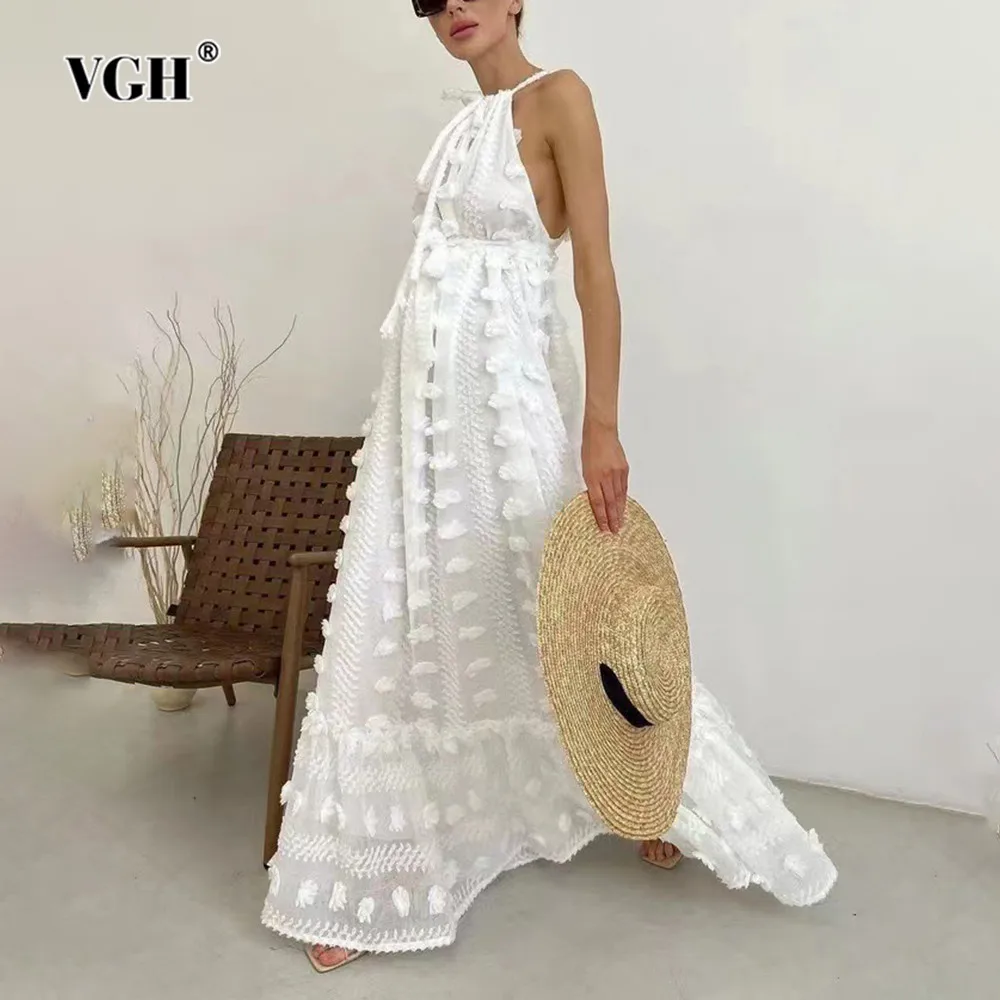 VGH-Solid-Patchwork-Lace-Up-Minimalist-Dress-For-Women-Halter ...