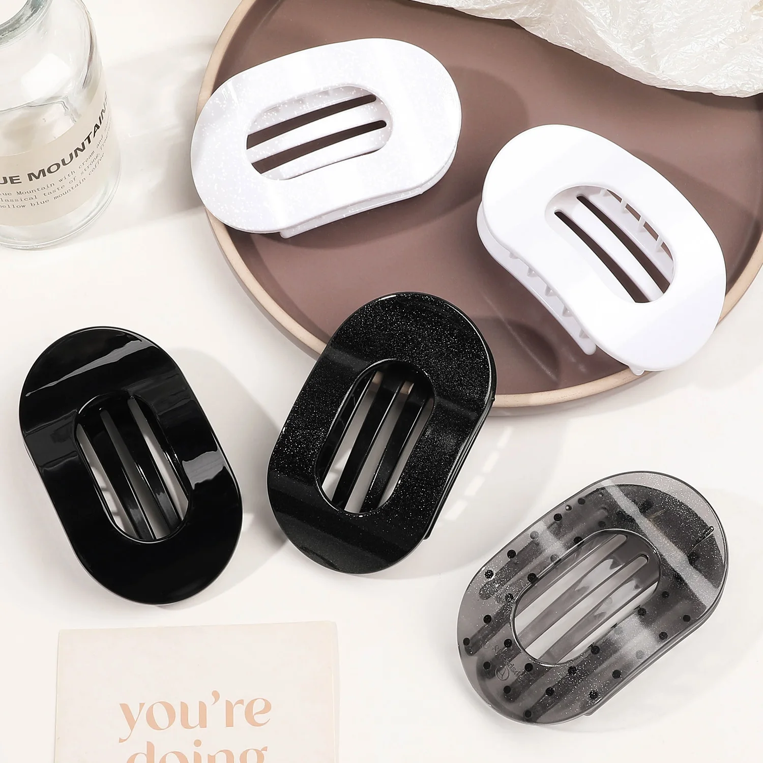 Women French Flat Clips Curved Hair Claw No Slip Hair Barrettes Volume ...