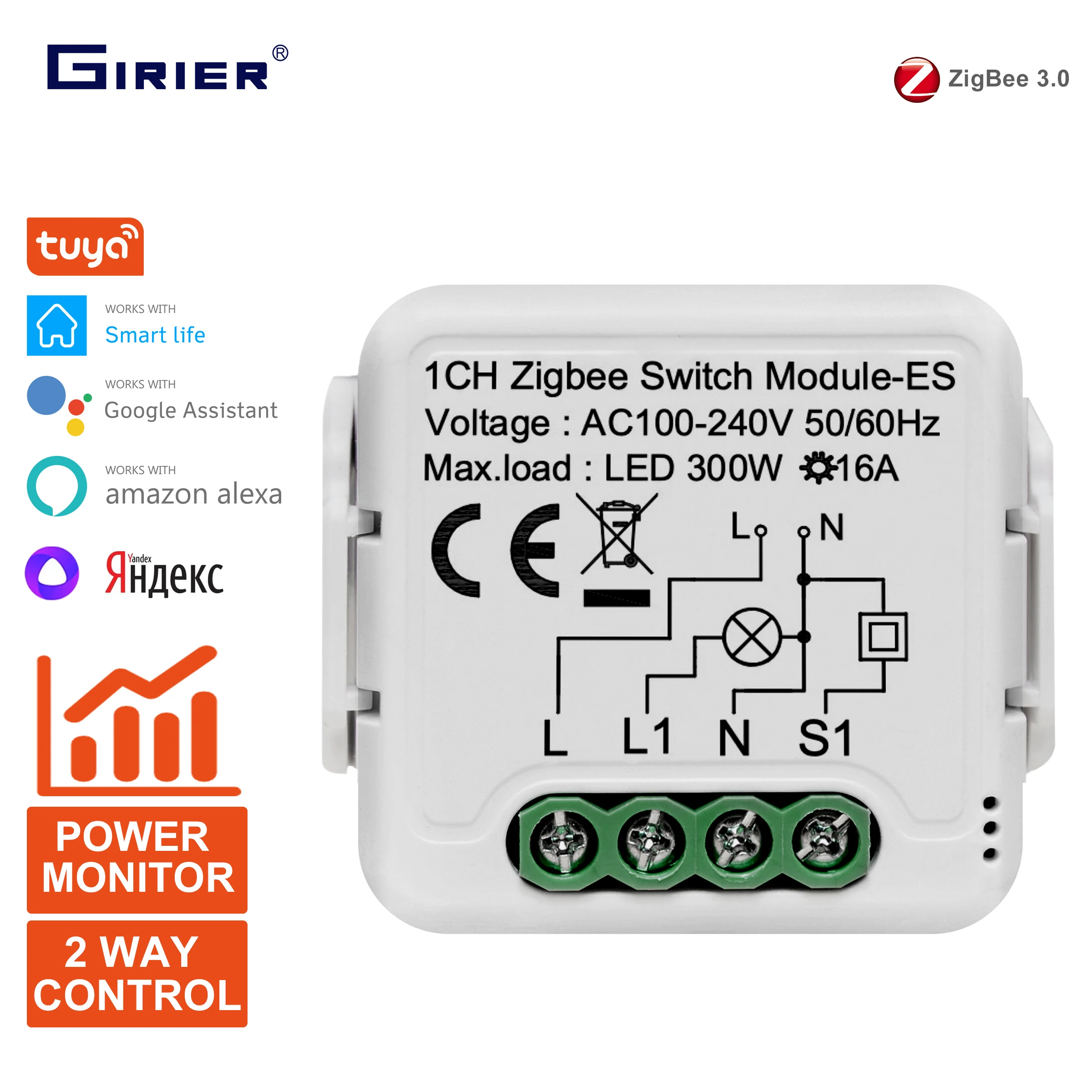 GIRIER-Tuya-ZigBee-3-0-Smart-Switch-Module-Relay-1-2-Gang-16A-Power ...