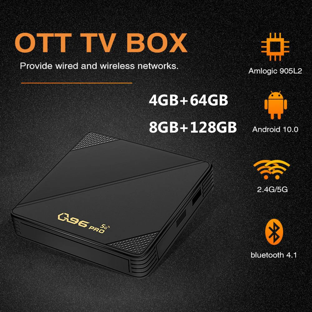 Dual WIFI Bluetooth Q96 PRO 8GB+128GB 2021 4K H265 Amlogic 905 Media ...