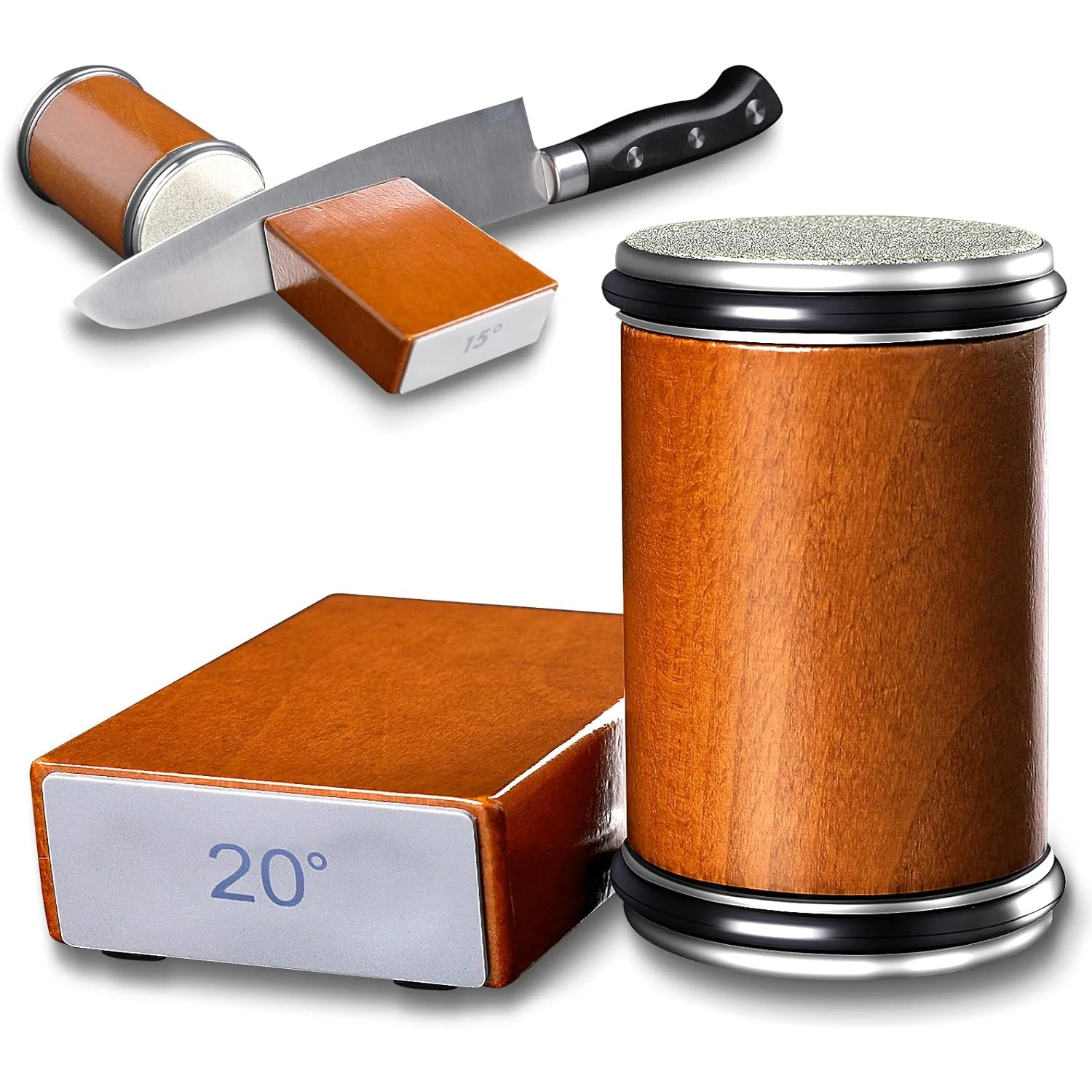 Rolling Knife Sharpener Kit Magnetic Angle 15 & 20 Degree Straight Edge ...