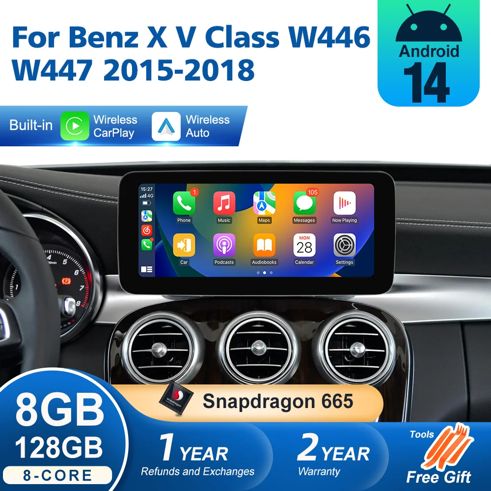 Auto Android 14 Car Screen Player For Mercedes Benz X V Class W446 W447 ...