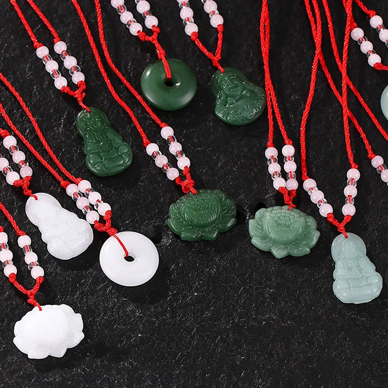 Buddhist White Jade Hand Woven Pendant Necklace Lotus Guanyin Buddha ...
