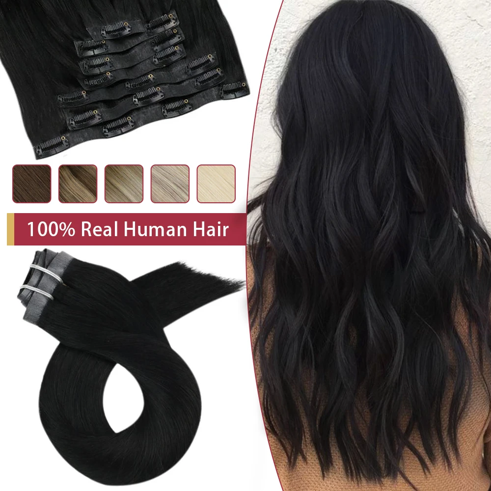 Moresoo Seamless Pu Clip In Human Hair Extensions 14-22 Inch Hair ...