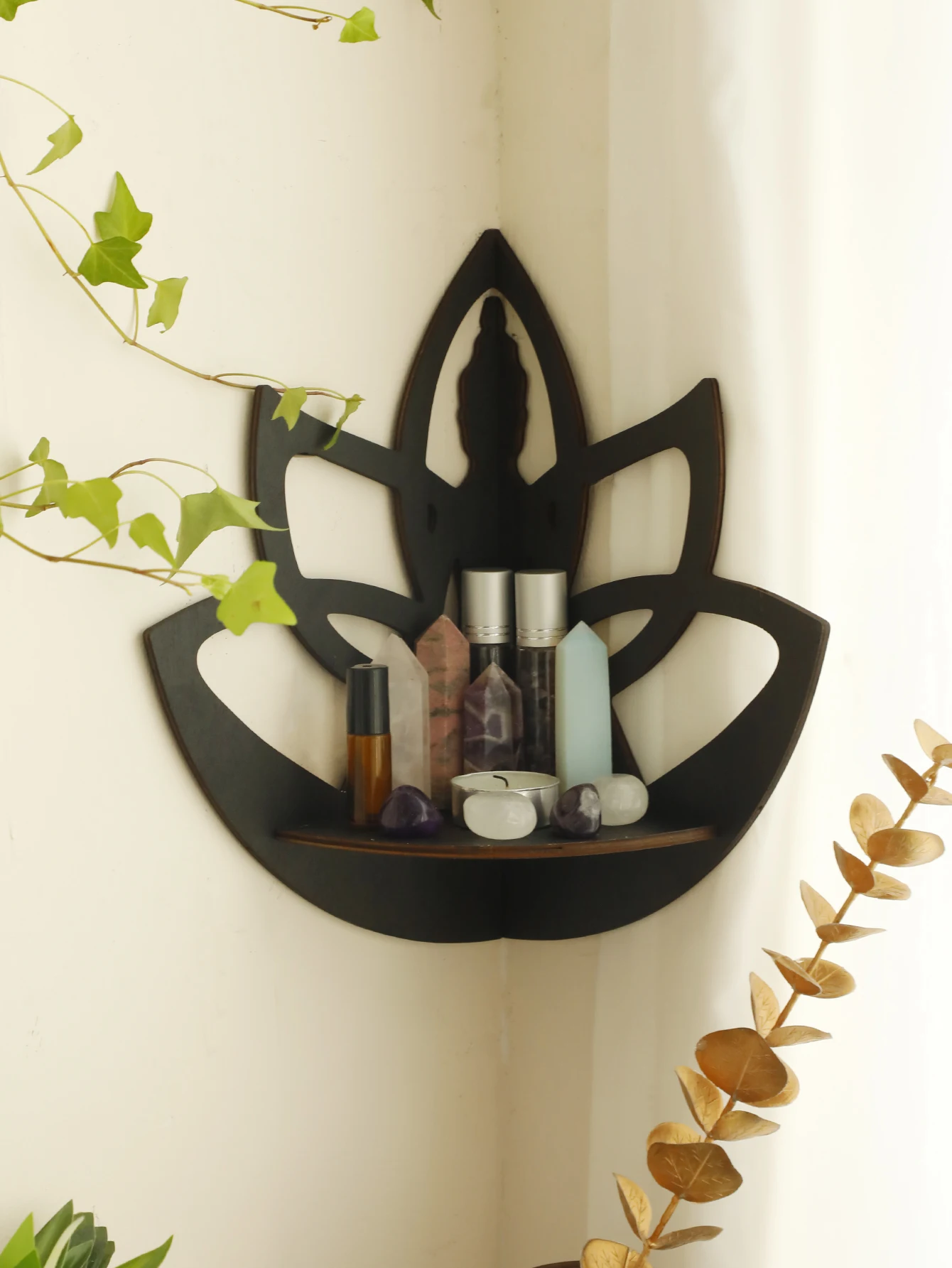Black-Wooden-Shelf-Lotus-Statue-of-Buddha-Wall-Shelf-Floating-Shelf ...