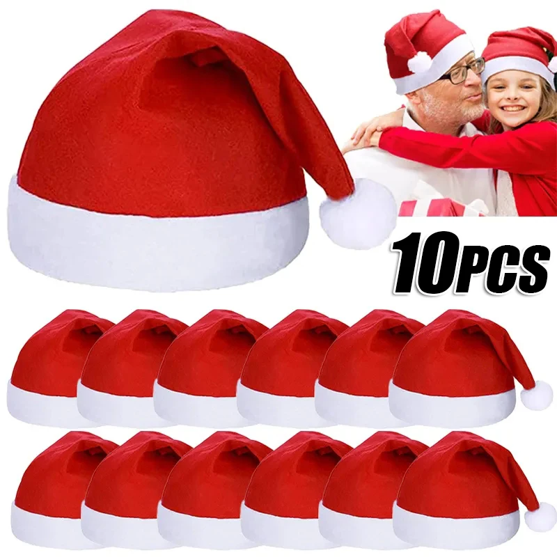 10-1Pcs-Red-Christmas-Hats-Unisex-Adult-Kids-Santa-Hats-New-Year-Merry ...