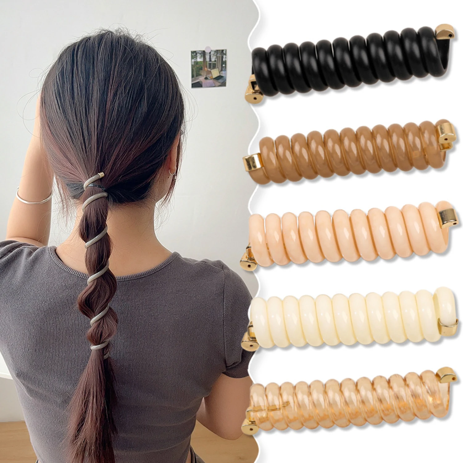 1Pcs Telephone Wire Hair Ties Women Girls Solid Color Elastic Hair ...