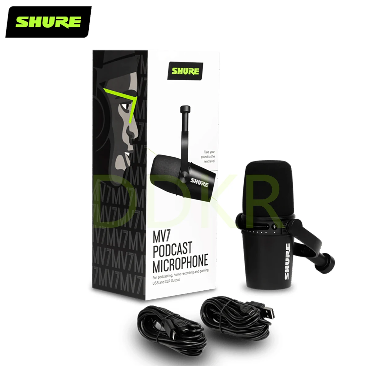 SHURE 전문 녹음 라이브 스트리밍용 USB 풀 메탈 다이나믹 마이크, 마이크 내장 헤드폰, USB/XLR MV7 ...