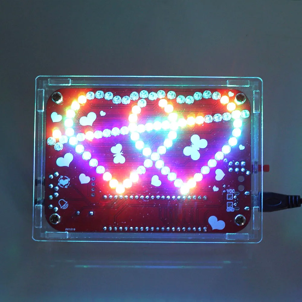 DIY Kit LED Double Heart-shaped Musical Flashing Marquee Light ...