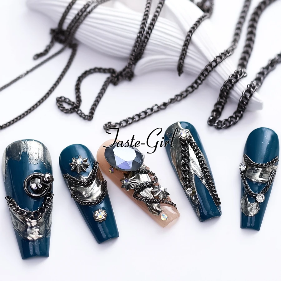 6Pcs-Pack-Mixed-Chain-Japanese-Korea-Gold-Silver-Metal-Nail-Chain-3D ...