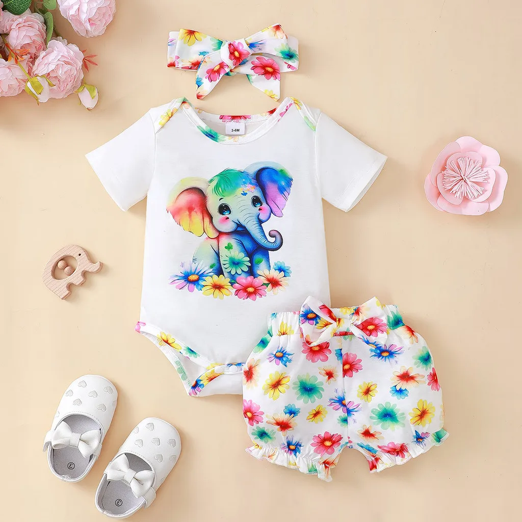 3PCS-Newborn-Baby-Girl-Clothing-Set-Short-Sleeved-Elephant-Bodysuit ...