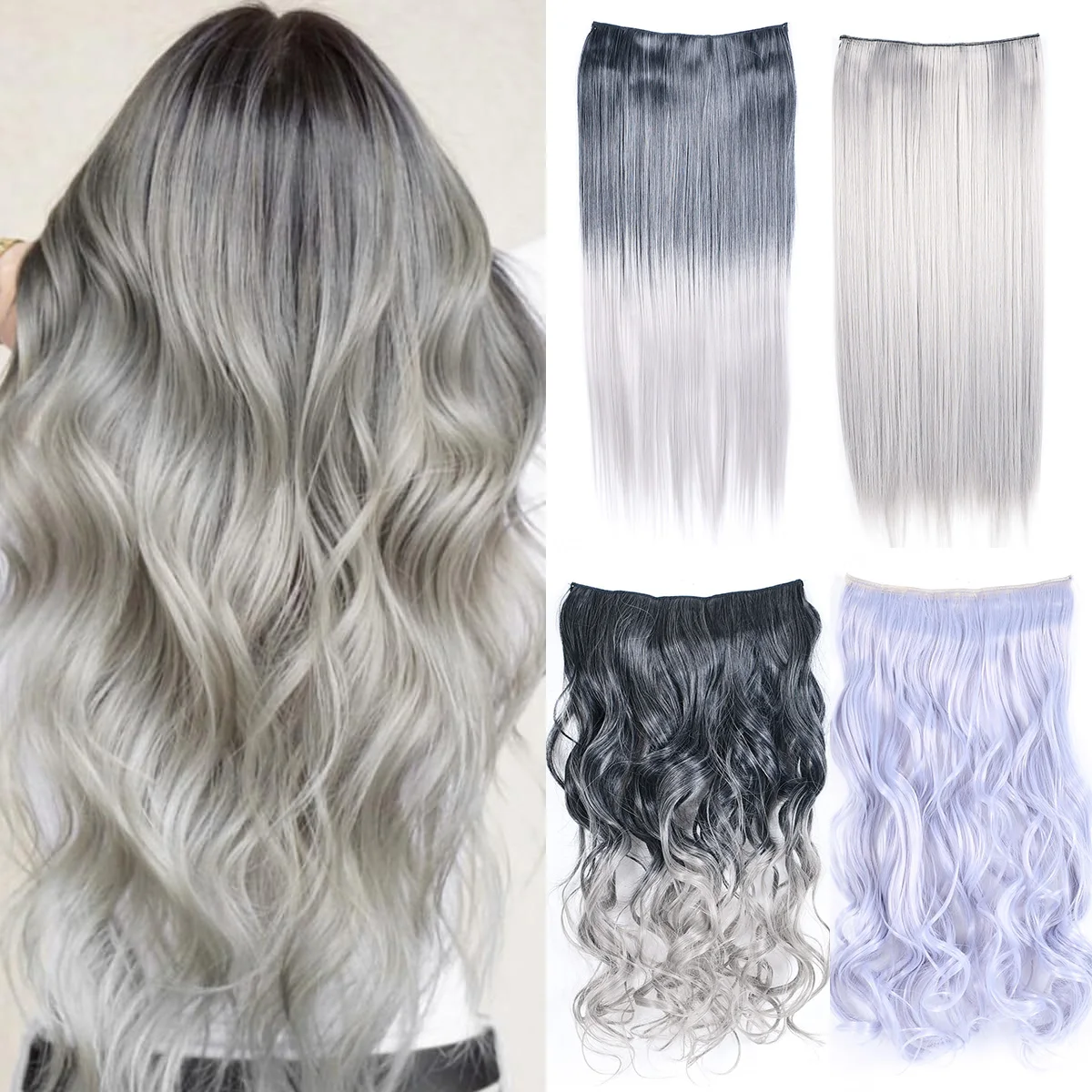 Zolin Synthetic Haiirpiece Gray Color Clip In Hair Extension With ...