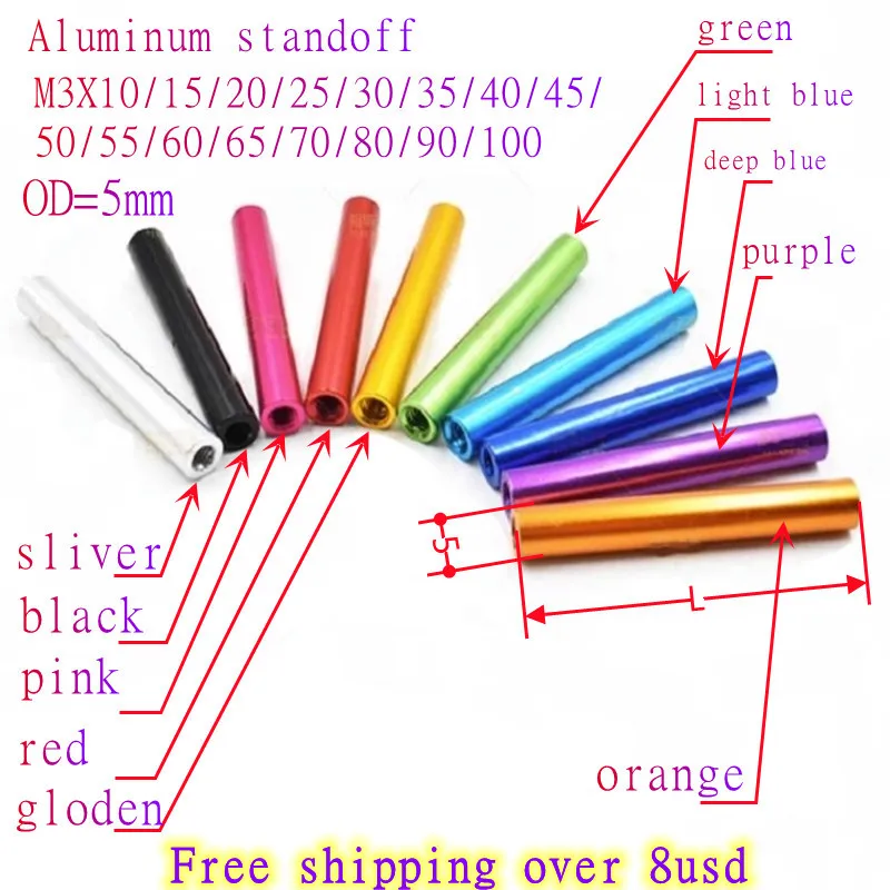 5-10pcs-lot-aluminum-spacer-M3-10mm-to-100mm-Anodized-colourful ...