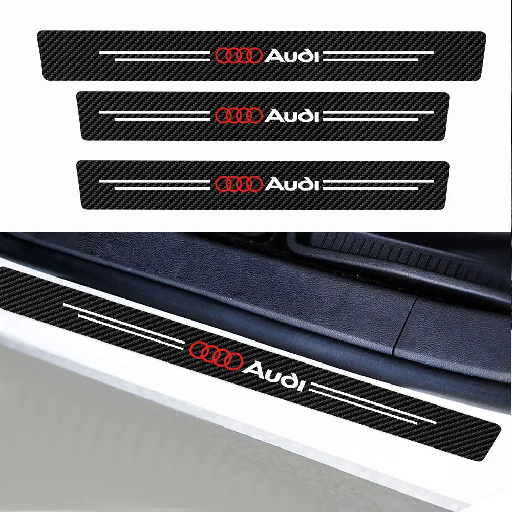 4PCS-Leather-Car-Badge-Door-Sills-Protection-Stickers-For-Audi-Sline-TT ...