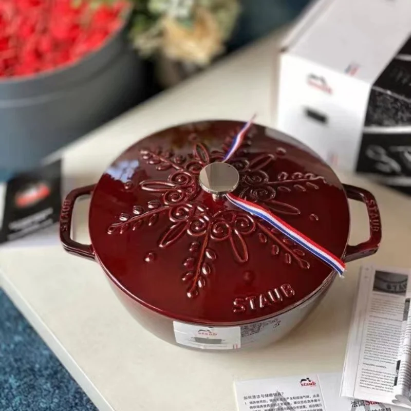 24CM-Black-Enamel-Cast-Iron-Pot-Embossed-Truffle-White-Snowflake ...