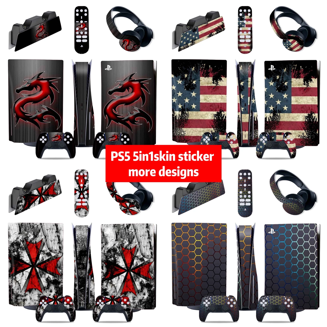 5-in1-Full-Set-Skin-For-PS5-Disk-Console-Sticker-Decal-For-Playtation-5 ...