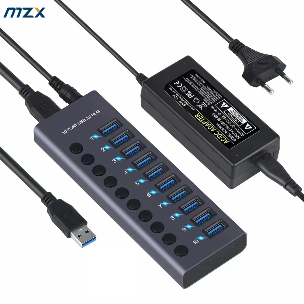Mzx 10 7 4 Portas Usb 3.0 Hub De Alumínio Multi Divisor Rápido Pd ...