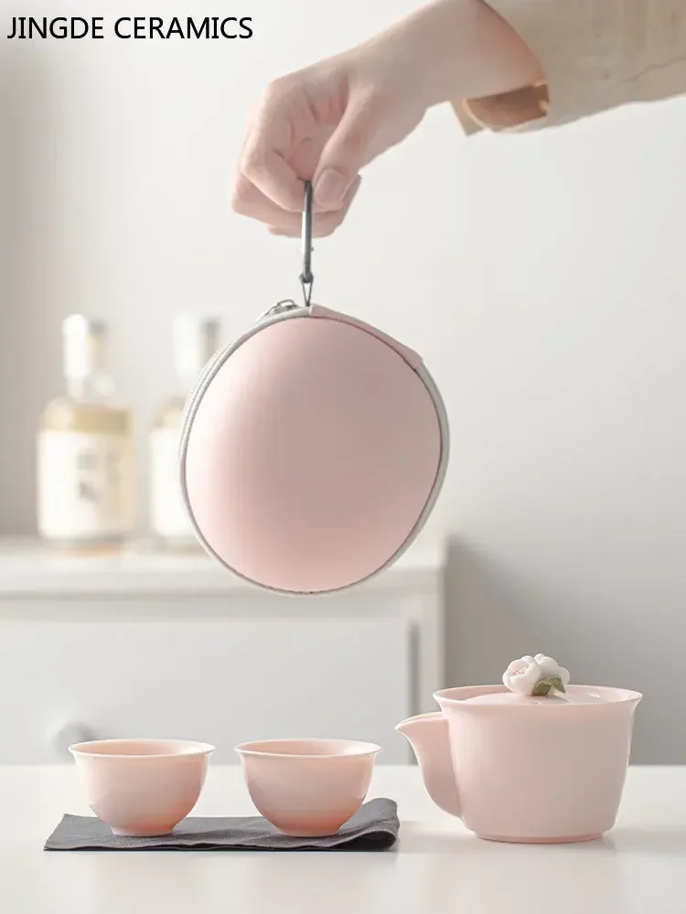 Portable Travel Tea Set Tea Pot and Cup Storage Set Pink Outdoor ...