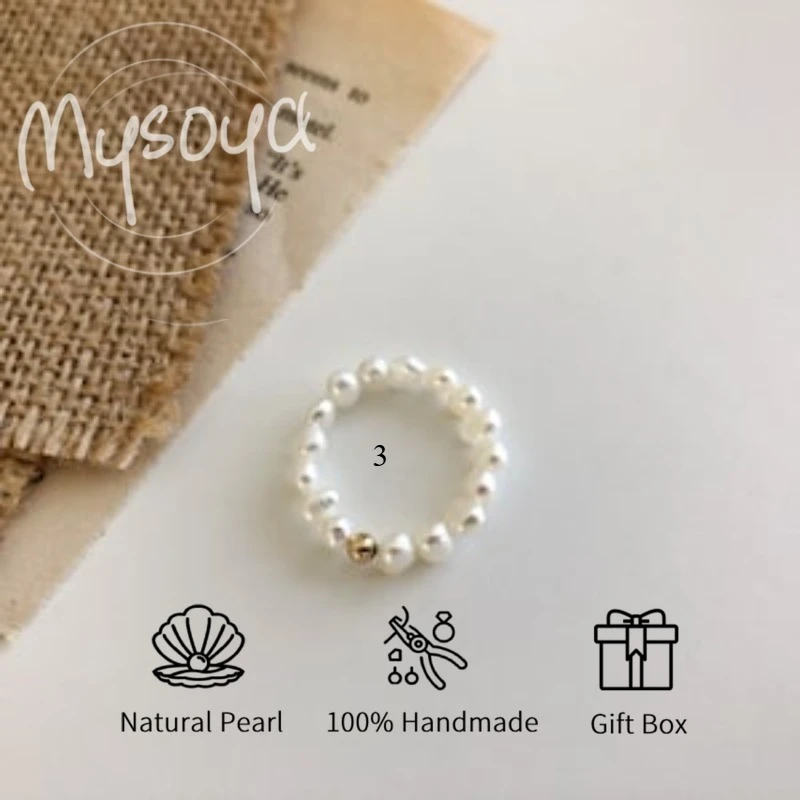 MYSOYA White Baroque Freshwater Pearl Festival Ring 3-4mm With Gift Box ...
