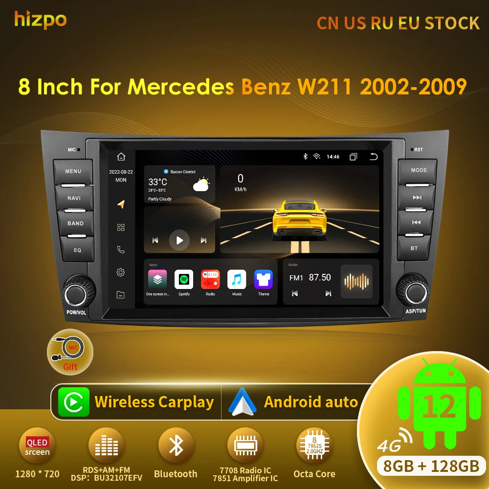 Hizpo 8" Android 12 Car Radio with Screen For Mercedes Benz E-Class ...