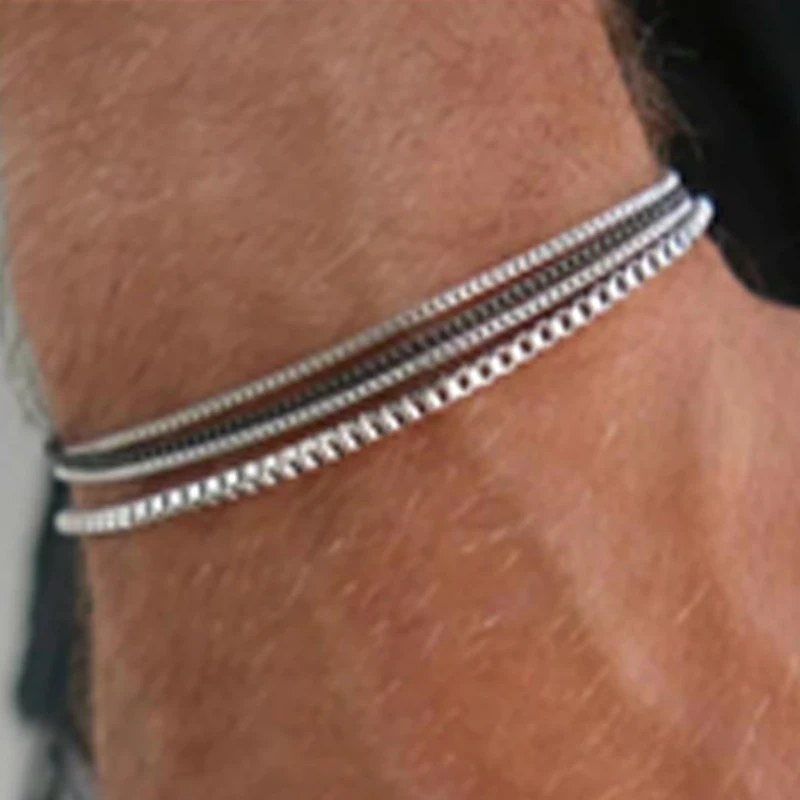 Vintage-Silver-Color-Box-Chain-Bracelets-para-homens-g-tico-cubano ...