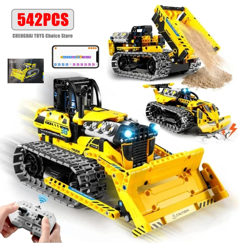 542pcs-3-in-1-Remote-Control-Programming-Truck-Bulldozer-Building ...