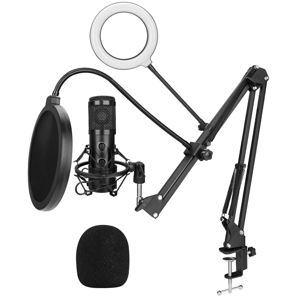 E20 PC Microphone USB Mic with 6 Inch Ring Light Arm Stand Professional ...