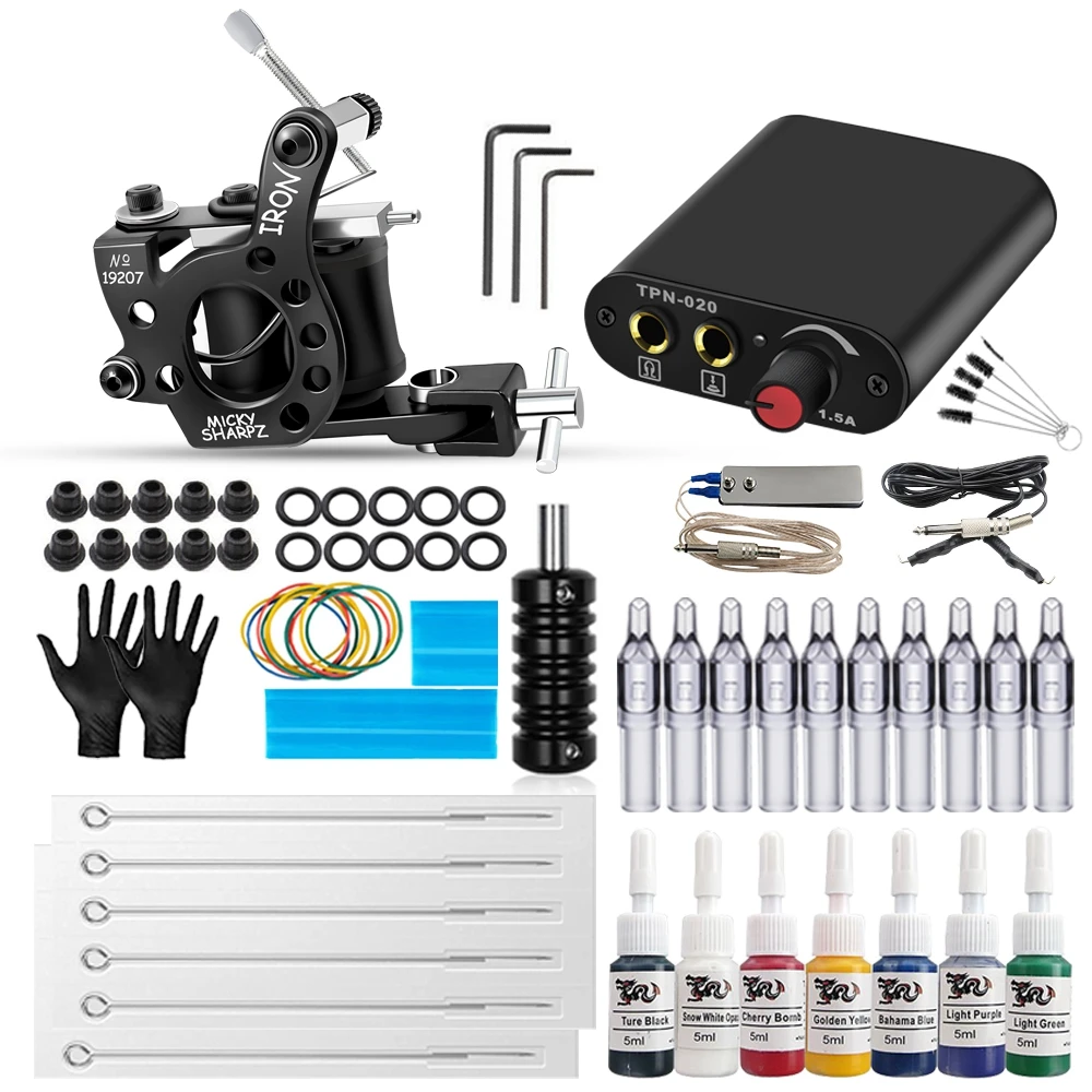 Complete-Tattoo-Set-Coil-Tattoo-Machines-Kit-Tattoo-Beginner-Power ...