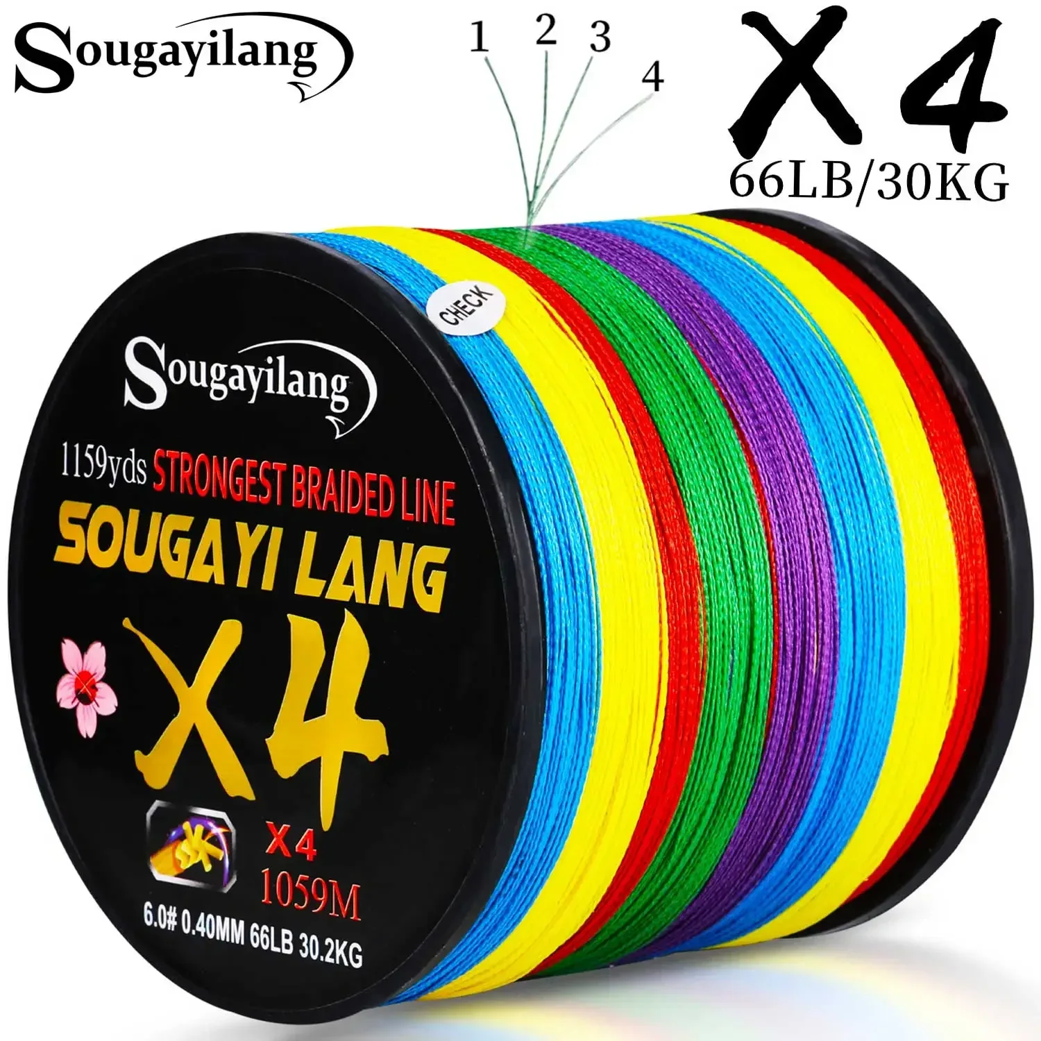 Sougayilang-Fishing-Line-100M-300m-4-Strands-22-88LB-PE-Braided-Fishing-Wire-Multicolor-Super ...