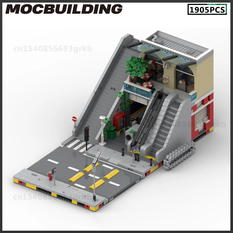 MOC Building Block Street View City Series Subway Entrance Little Mall ...