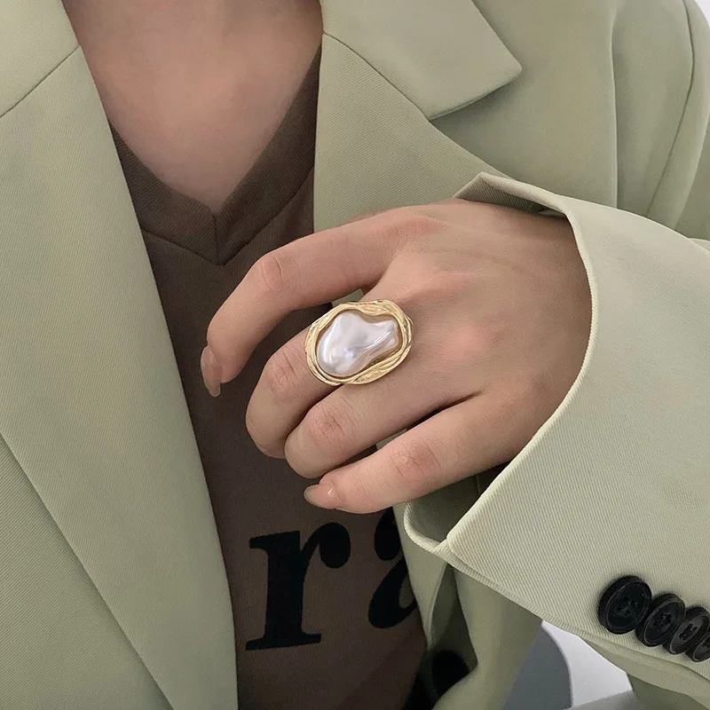 French-Vintage-Pearl-Ring-Female-Exaggerated-Index-Finger-Ring ...
