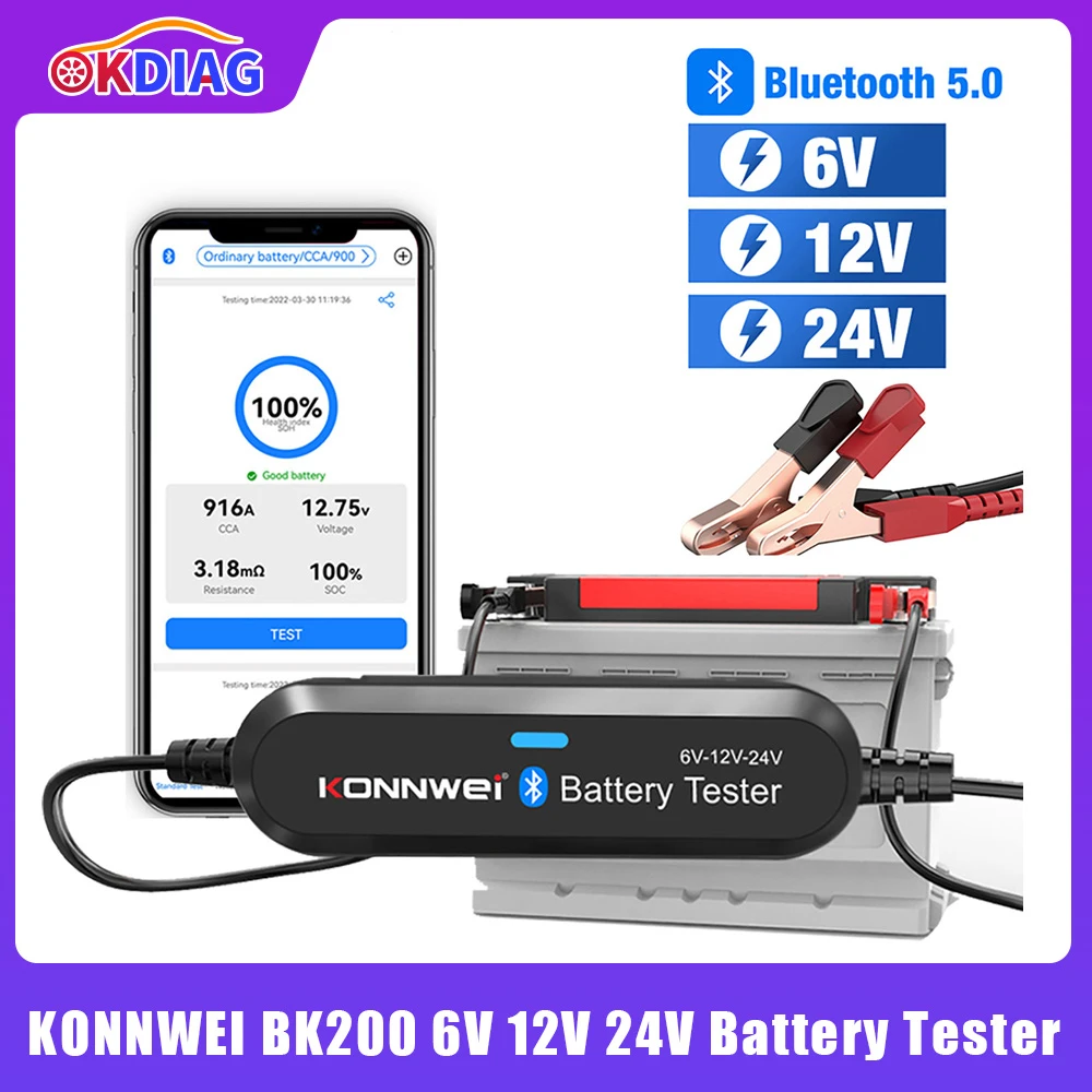 KONNWEI BK200 블루투스 5.0 배터리 테스터 6V 12V 24V 배터리 분석기 2000 CCA 충전 크랭킹 테스트 ...