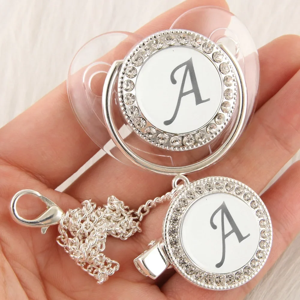 Letters-Silver-Transparent-Baby-Pacifier-with-Clip-Newborn-BPA-Free ...