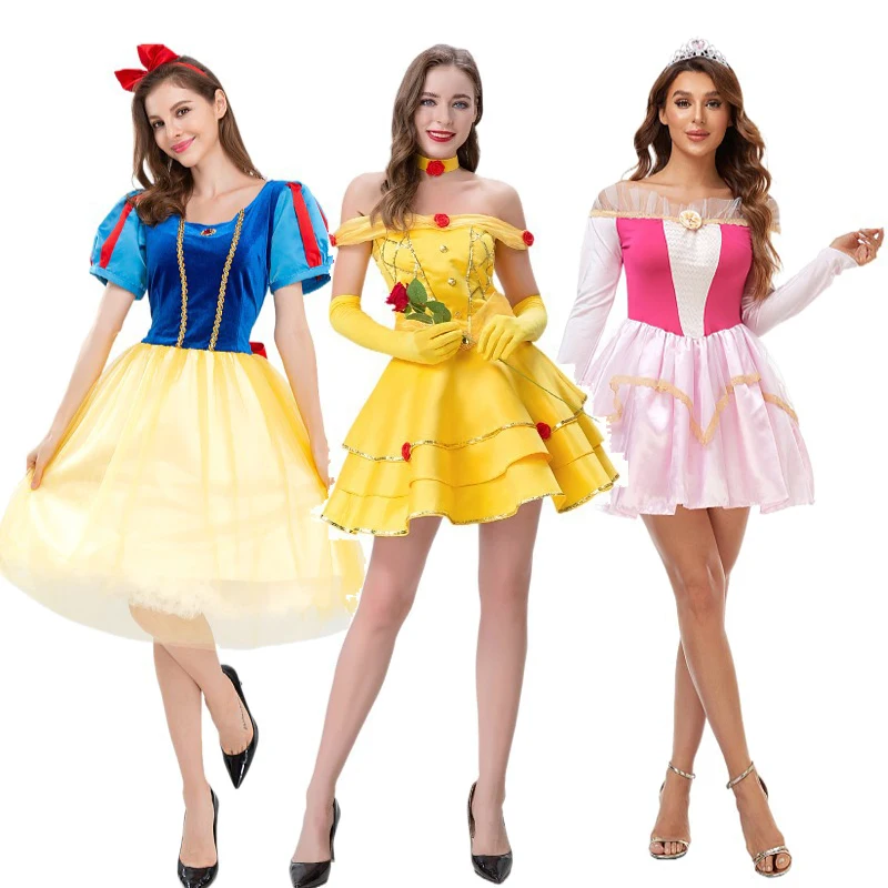 Women Halloween Princess Belle Costume Young Lady Birthday Party Snow ...